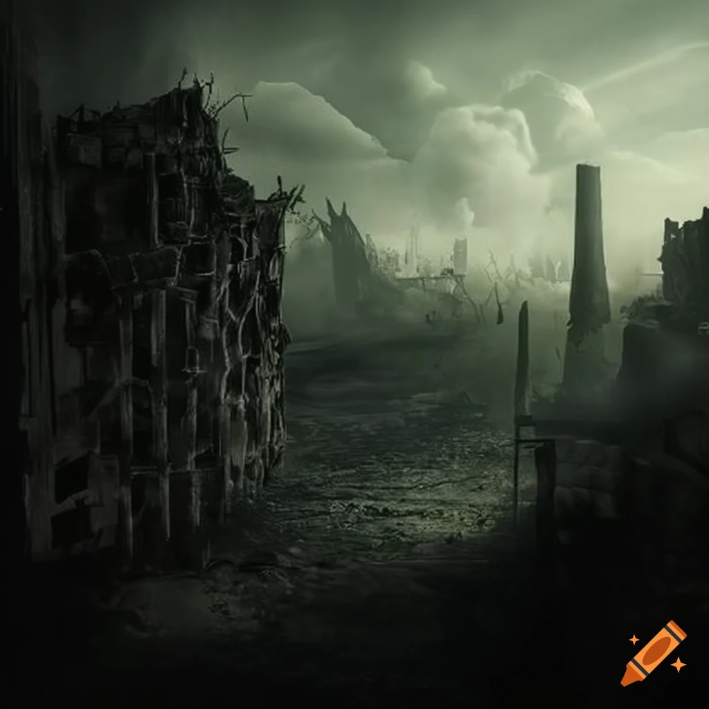 Ruins of a fallen world depicting depression and abandonment on Craiyon