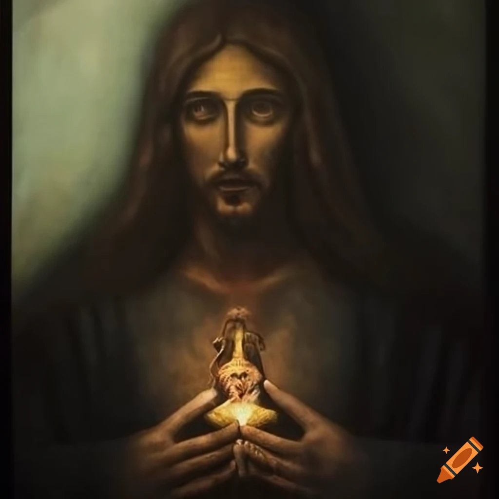 Eerie depiction of jesus in a dark setting on Craiyon