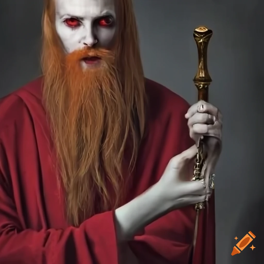 Dark wizard with red eyes, holding a magic scepter on Craiyon