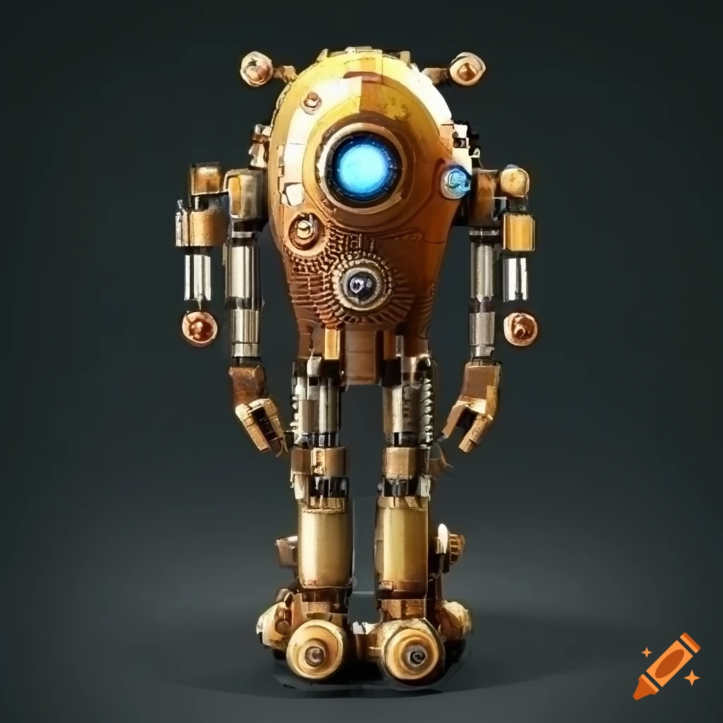Intricately designed steampunk robot with sharp edges and gears on Craiyon