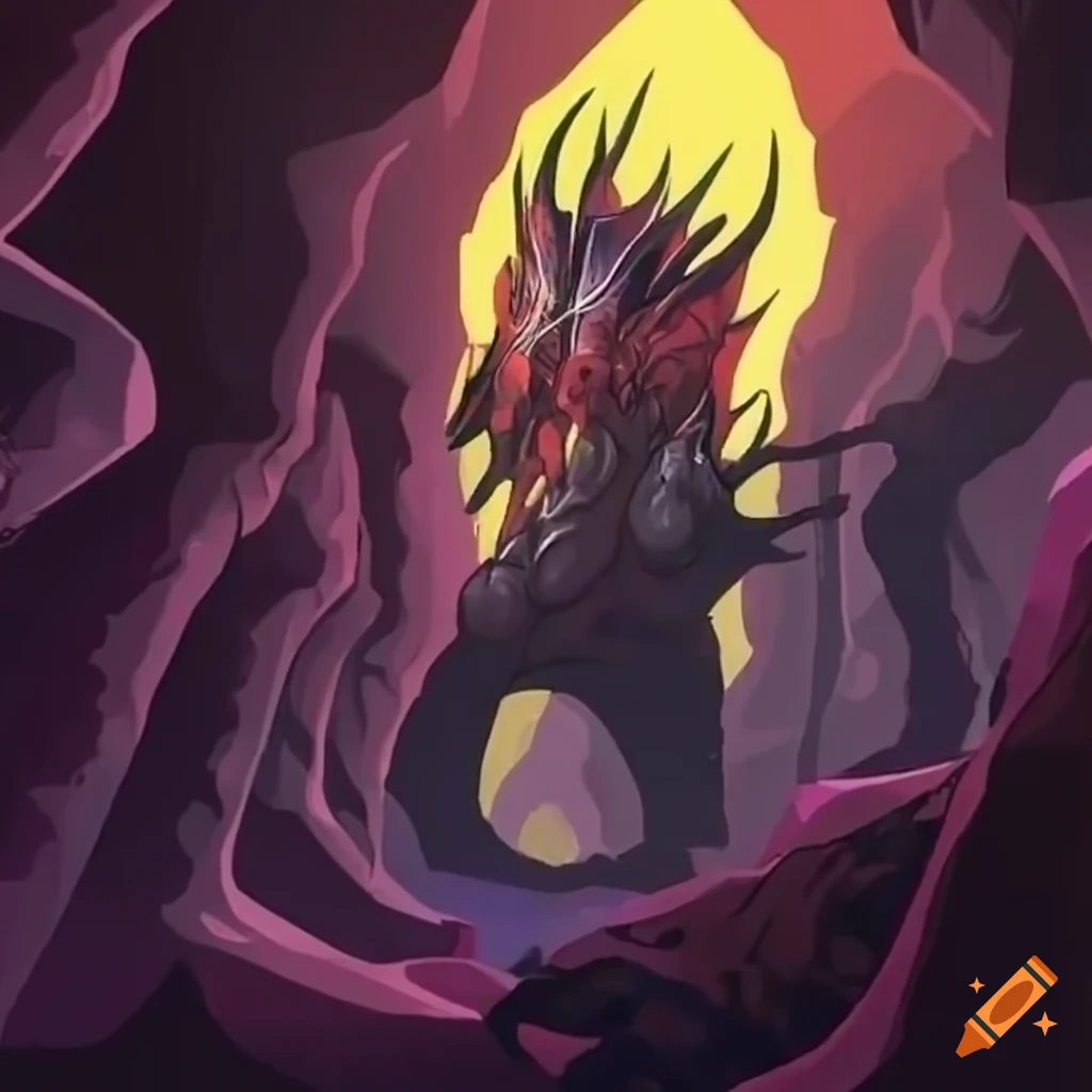 Dark slug magician in a maze cavern with silver armor in a fantasy ...