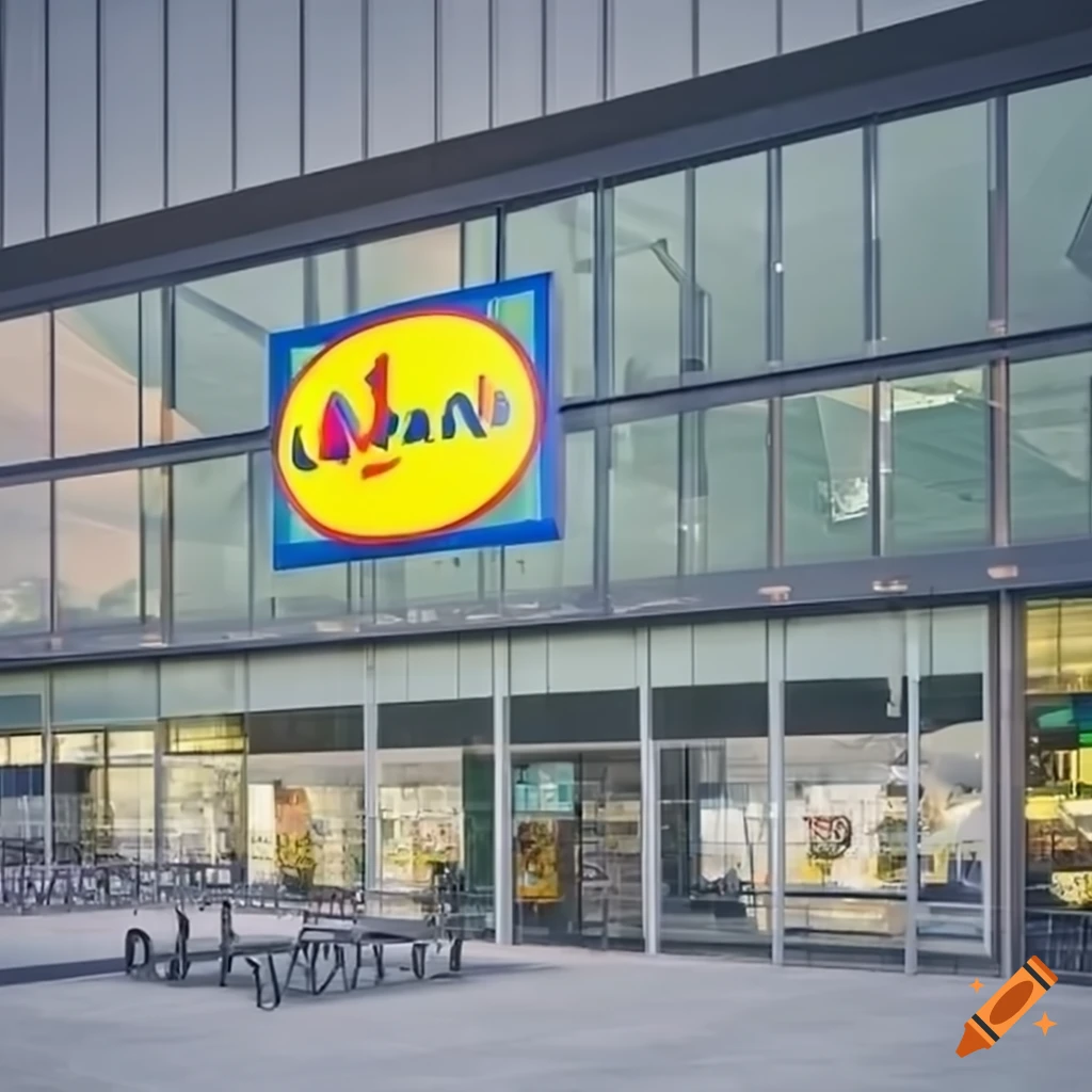 Modern lidl store with clean lines and glass facade on Craiyon