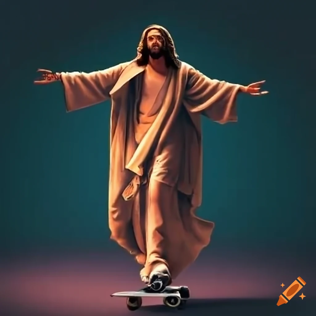 Jesus Christ riding a skateboard on Craiyon