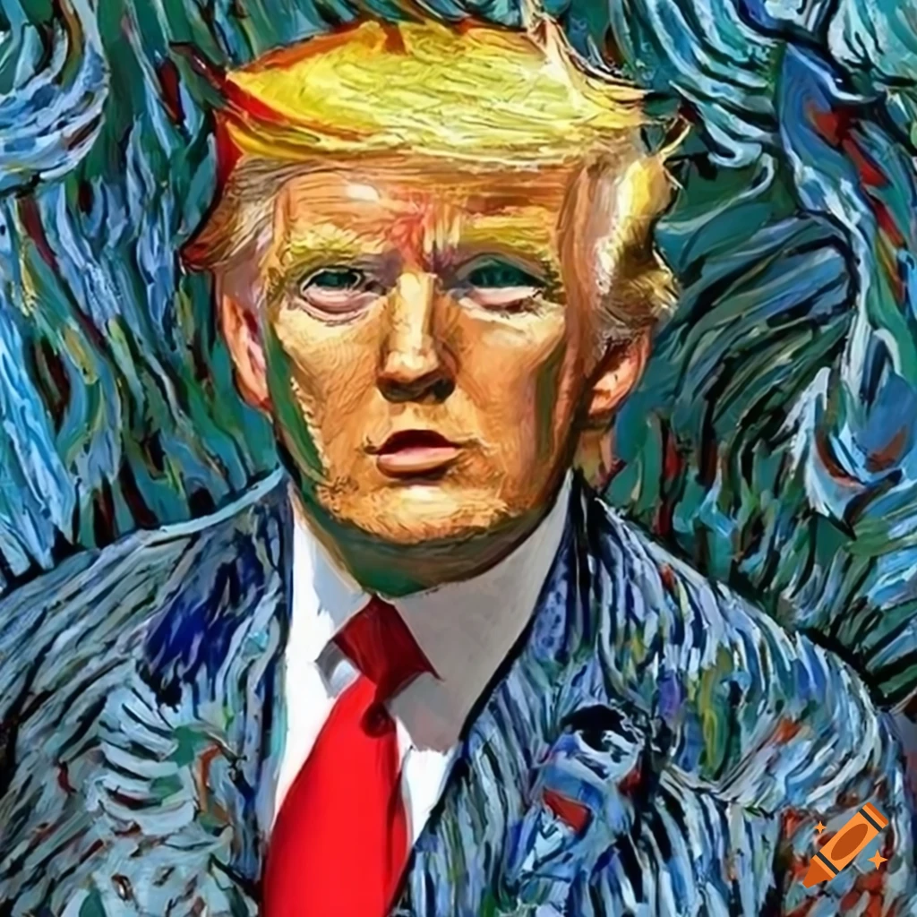 Portrait of Donald Trump with red tie in Van Gogh's style on Craiyon