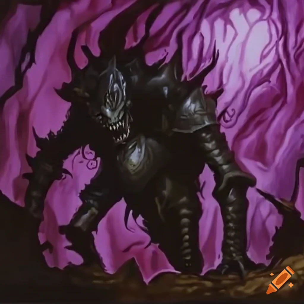 Dark evil slug in silver armor crawling in abyssal tunnel on Craiyon