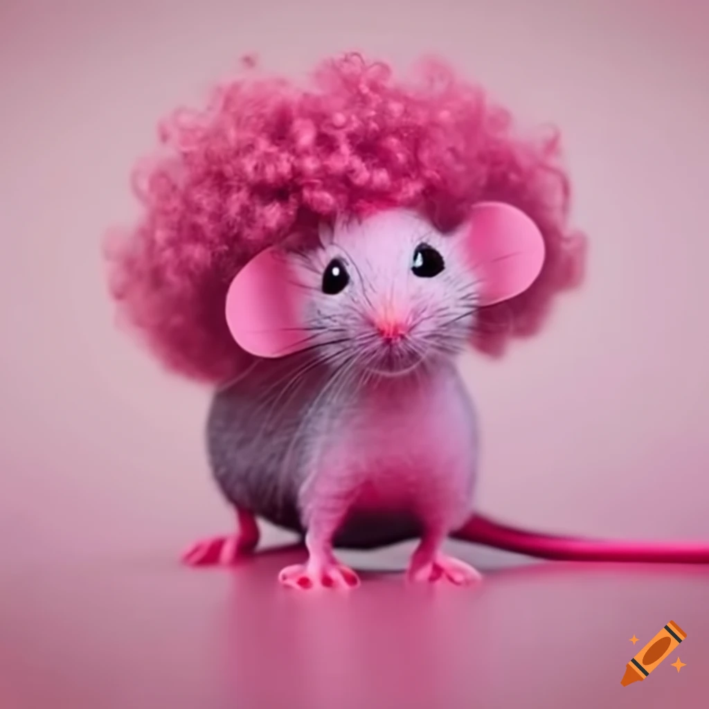 Pink mouse with curly afro hair on Craiyon