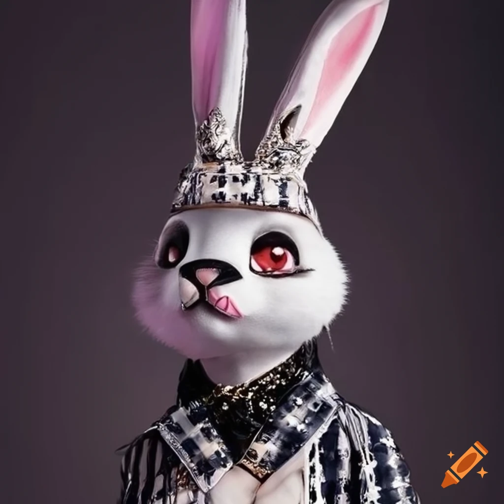 Stylish punk-themed anthropomorphic rabbit in fashion attire on Craiyon