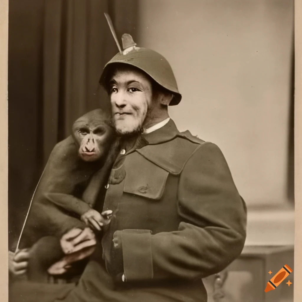 Ww1 soldier and ape monkey dressed as soldiers in vintage photography ...