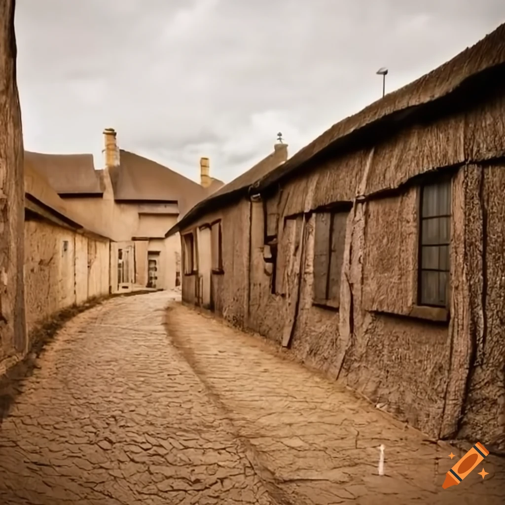 City with rectangular houses, dirt walls, and thatched roofs on Craiyon