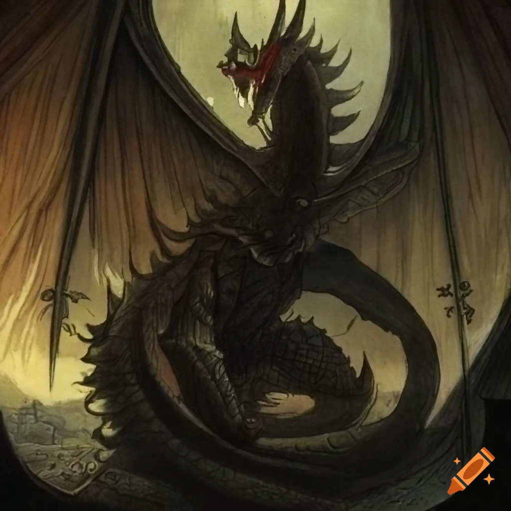 Vermithor the dragon guarding an ancient temple in the spine on Craiyon