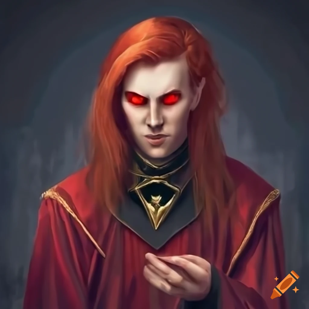 Young evil magician with red eyes and scepter on Craiyon