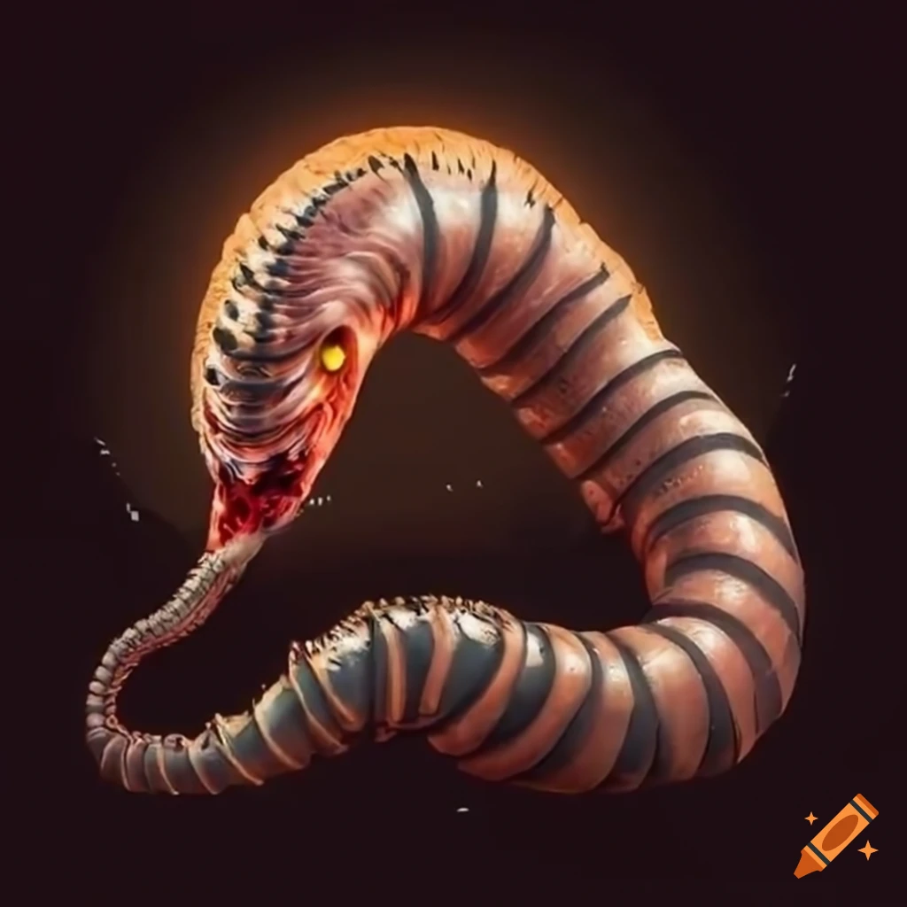 Fearsome sandworm with muscular body and sharp teeth, designed for ...