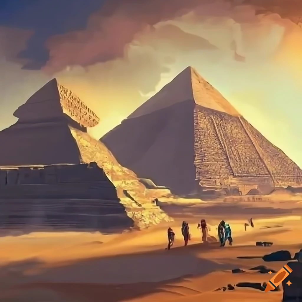 Ancient Egyptian civilization with pyramids and temples under the ...