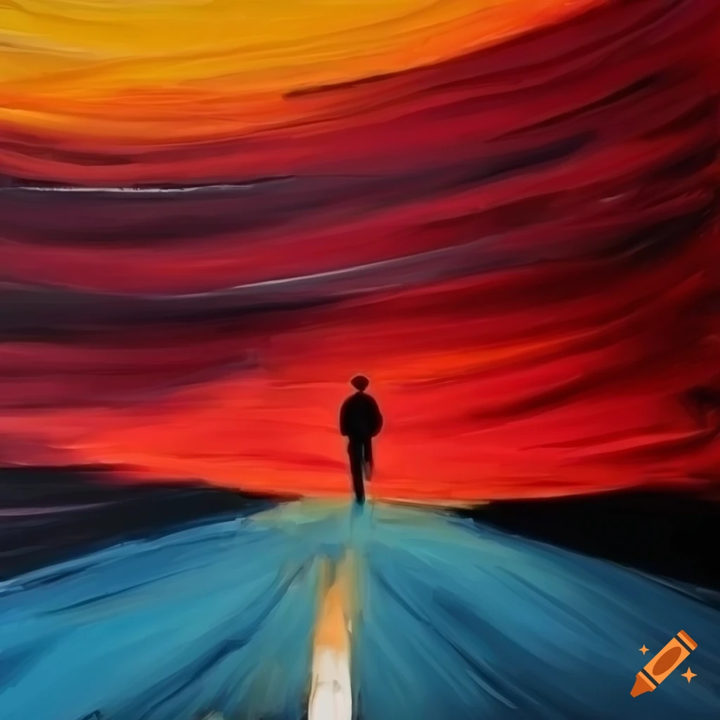 Abstract acrylic painting depicting a challenging path with a human ...