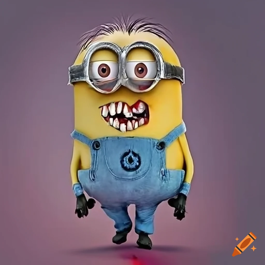 Scary minion with sharp teeth and blood on Craiyon
