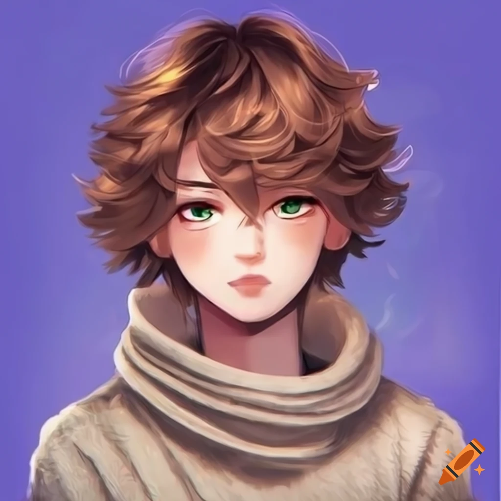 Catboy with brown wavy hair in cream sweater on Craiyon
