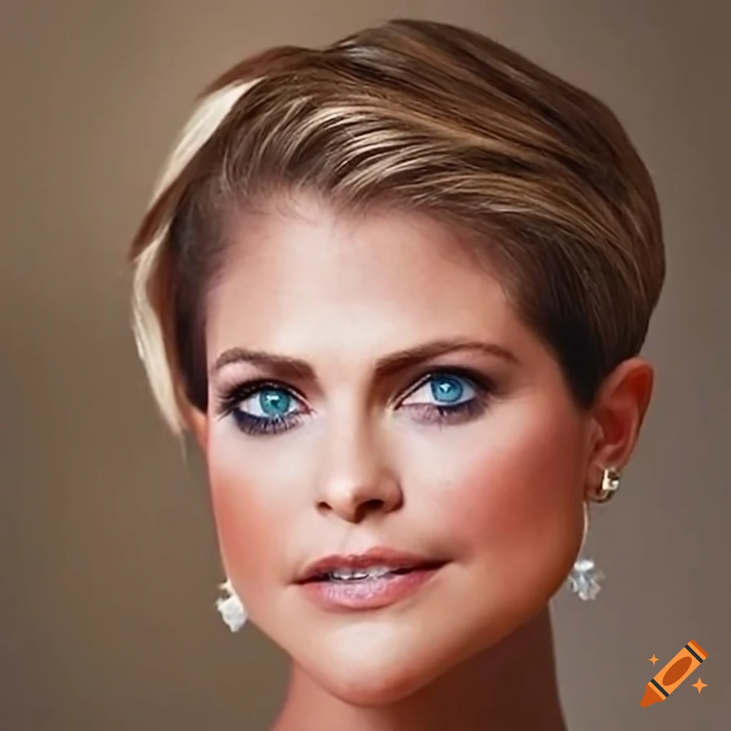 Princess Madeleine with a permed pixie cut hairstyle on Craiyon