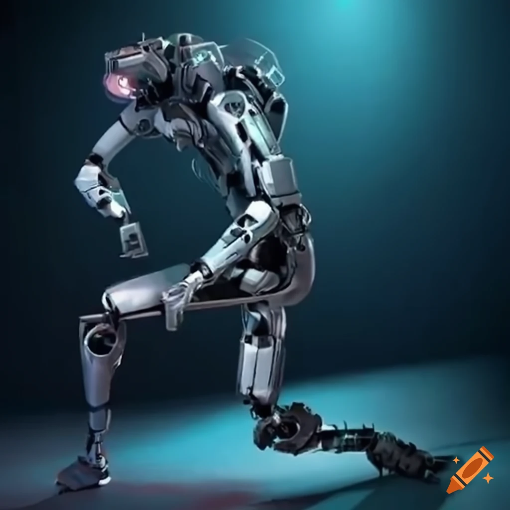 Futuristic robot wrestler executing a suplex move on Craiyon