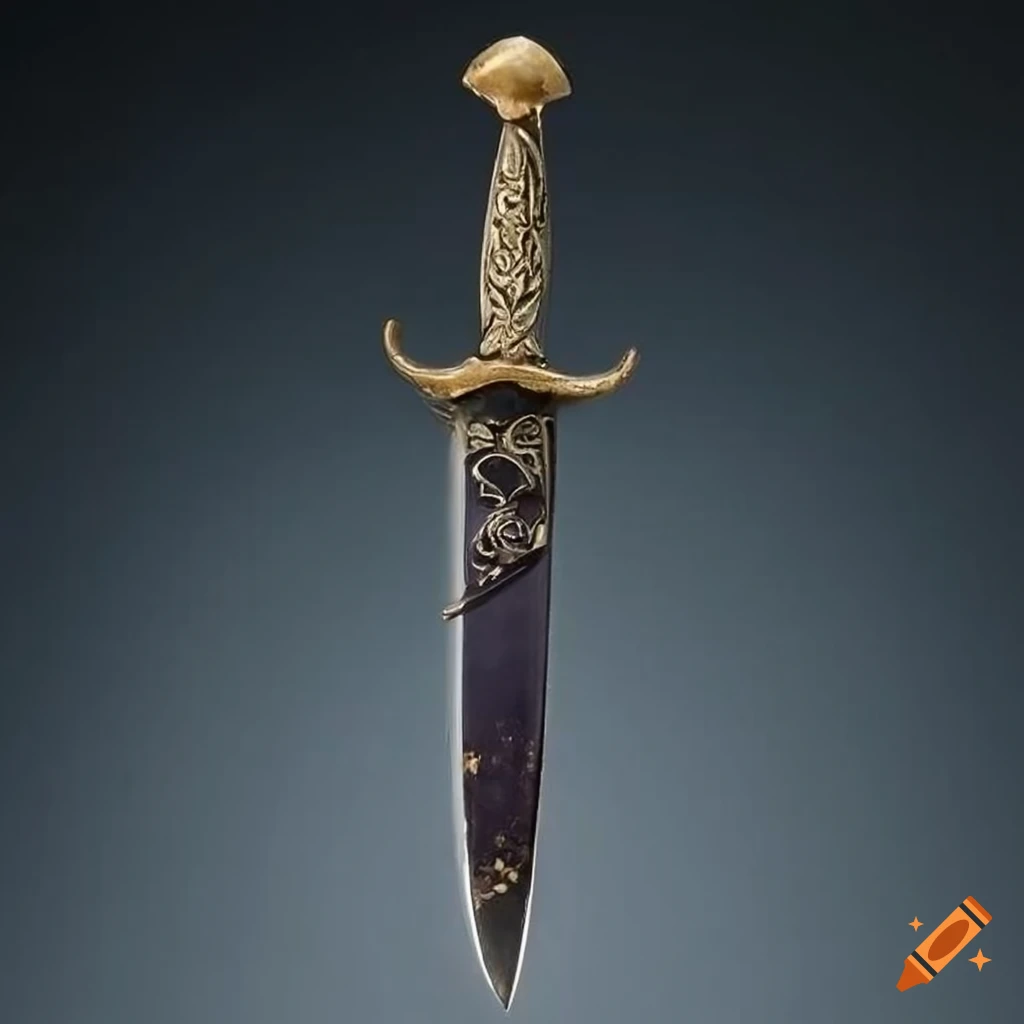 Chalcedony dagger with a unique curled tree branch blade on Craiyon