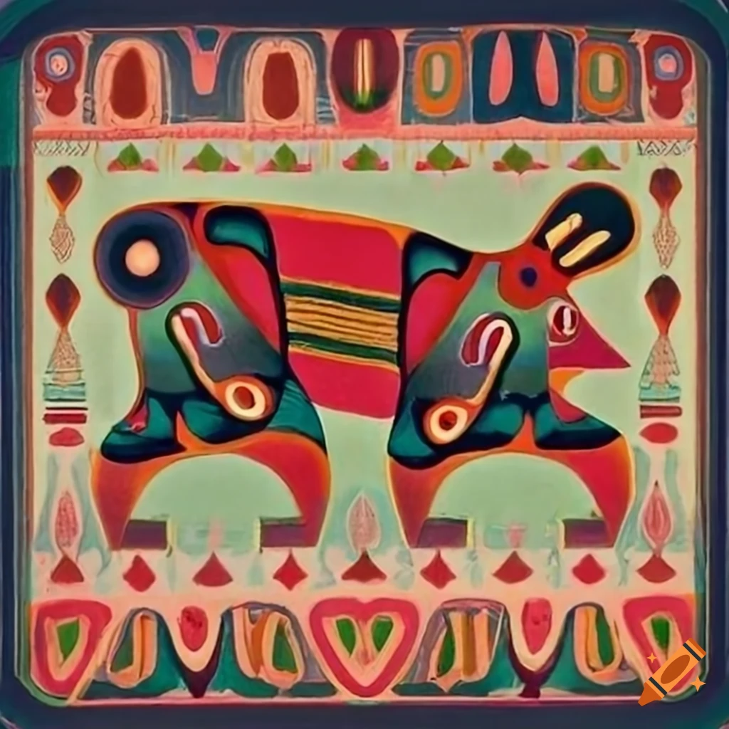 Eden's first draft, chromolithograph of native salish animal motifs and ...