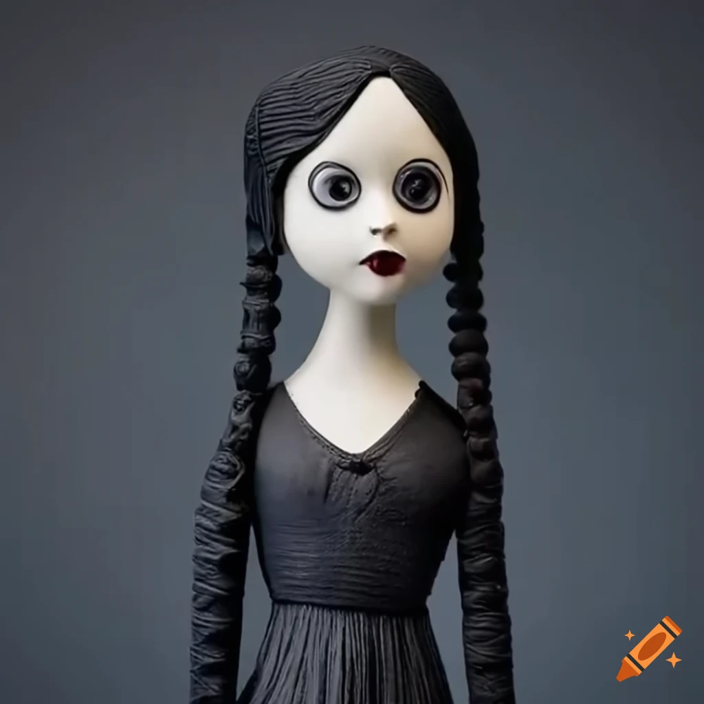 Teresa Palmer as Wednesday Addams in Tim Burton claymation style on Craiyon