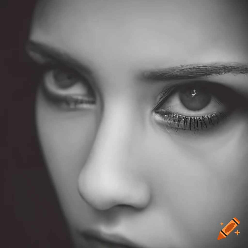 Close-up of expressive black-and-white eyes in a realistic portrait on ...