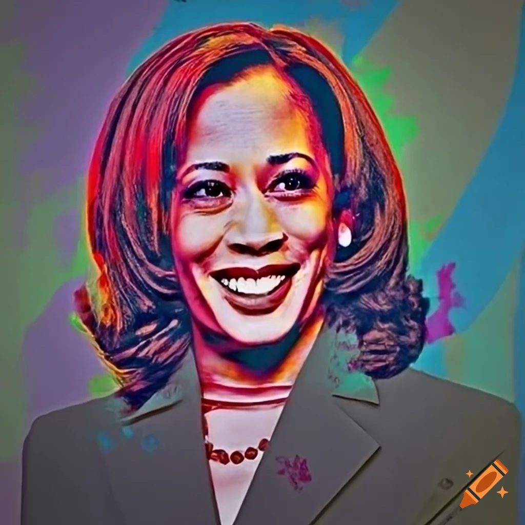 Tricolor print portrait of Kamala Harris by Andy Warhol on Craiyon