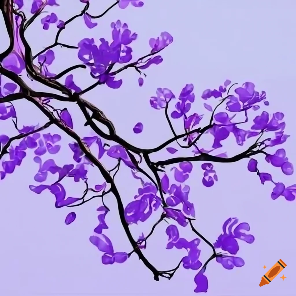 Minimalist jacaranda branch with black outline on Craiyon