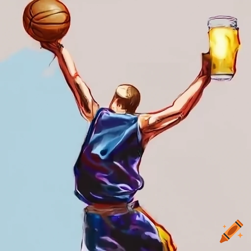 Basketball player performing dunk with beer in hand on Craiyon