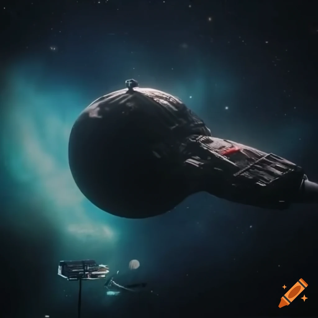 Spaceship encountering an alien craft in deep space with 90s jungle ...