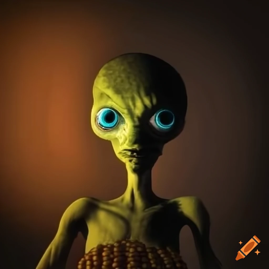 One-eyed alien running through a cornfield at night on Craiyon