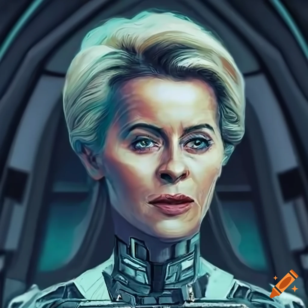 Sci-fi art portrayal of ursula von der leyen as a star trek borg character on Craiyon