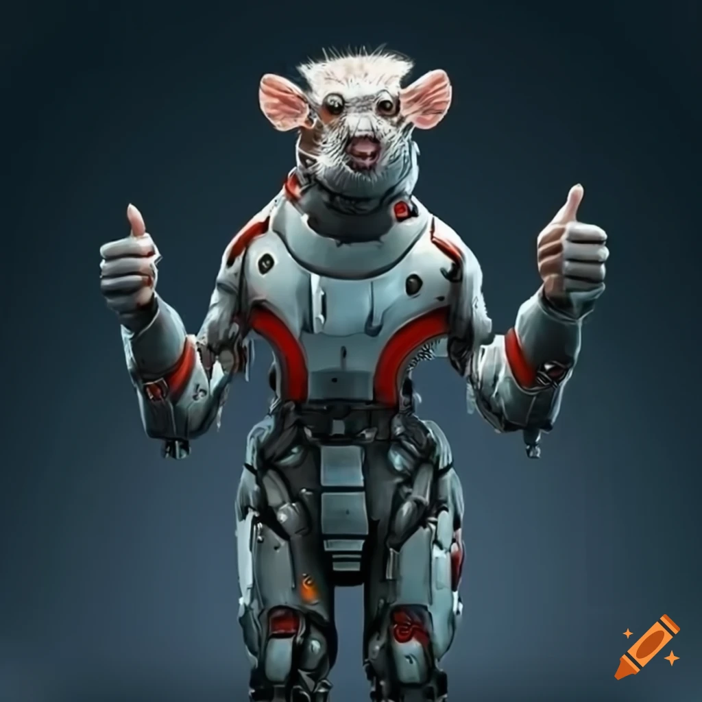 Half rat, half man in mech suit giving thumbs up on Craiyon