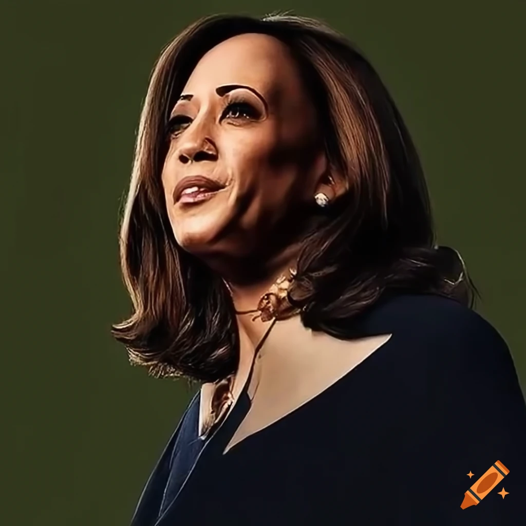 Kamala Harris riding a horse in an Austrian meadow on Craiyon