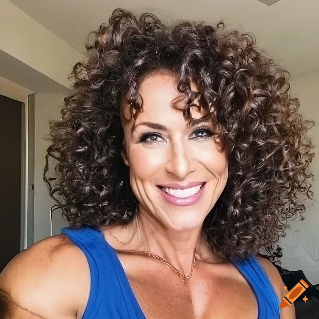 Middle aged bodybuilder Rachel McLish in luxury lounge on Craiyon