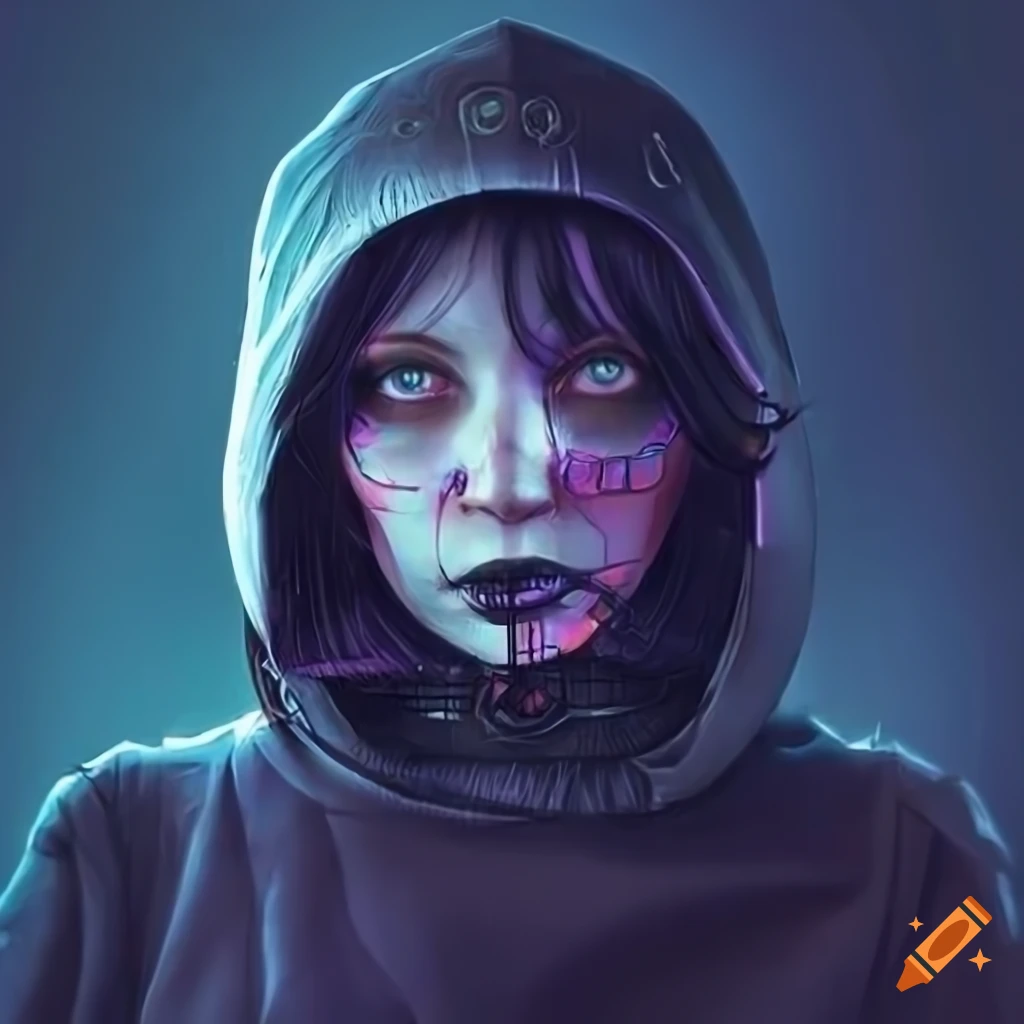 Cyberpunk female hacker with a robot eye on Craiyon