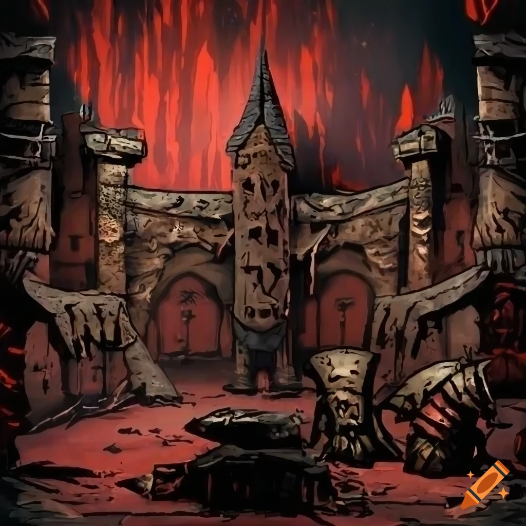 Highly detailed fantasy dungeon artwork in the style of darkest dungeon ...