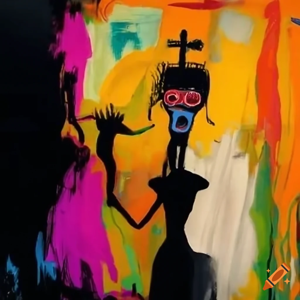 Abstract painting by Basquiat with tulip flower, girl, and expressive ...