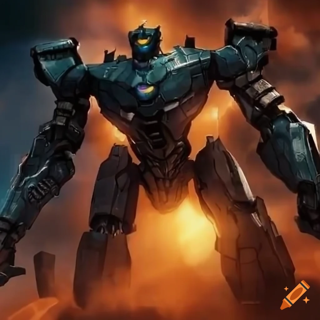 Giant titan mecha in an epic Pacific Rim style scene on Craiyon