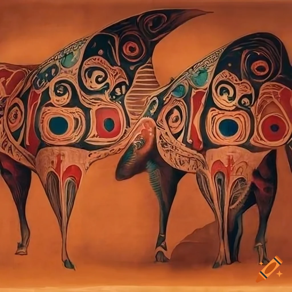 Native Salish animal motifs with artistic styles from Remedios Varo ...