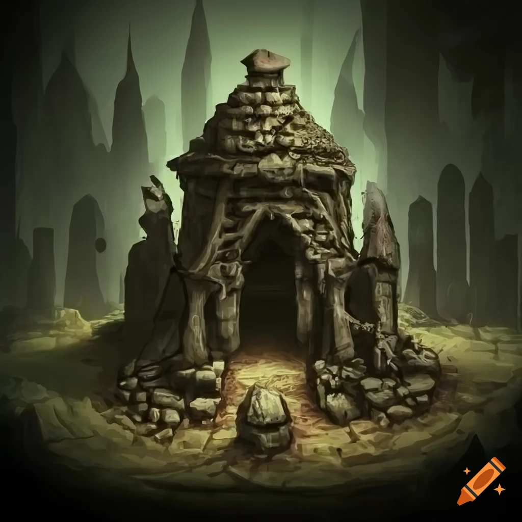 Golem Graveyard wizard's tomb in a dark fantasy setting on Craiyon