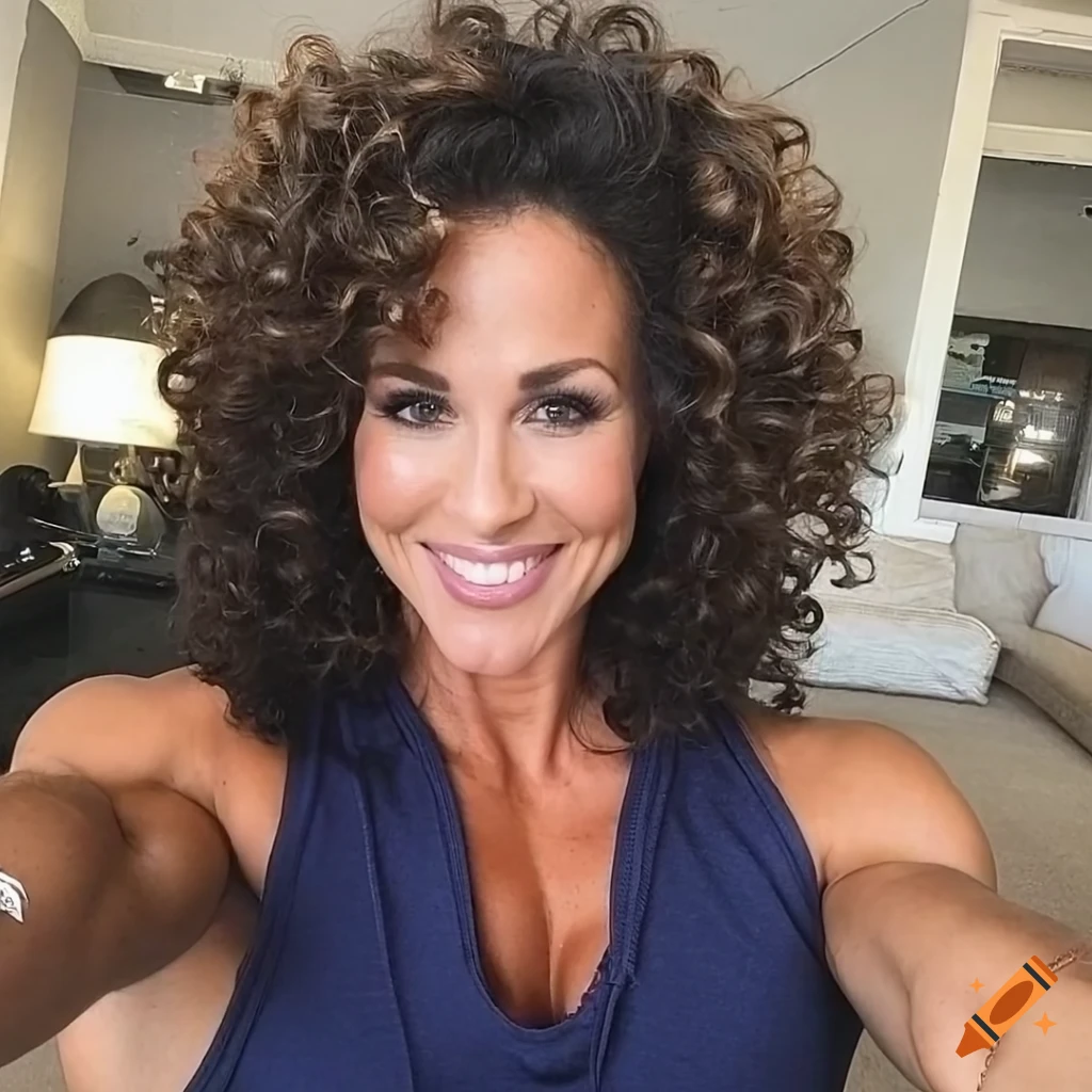 Middle aged bodybuilder rachel mclish in luxury lounge on Craiyon