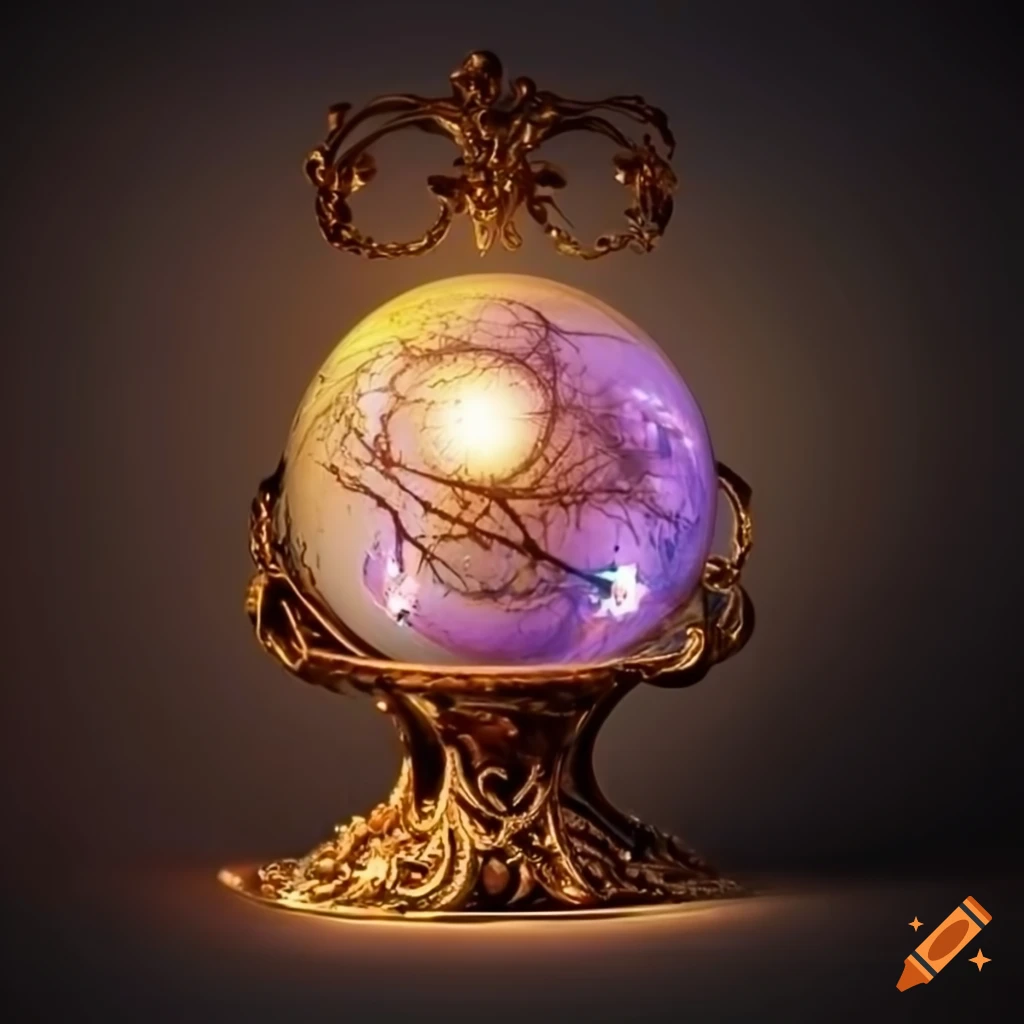 Dark magic crystal ball on golden stand with tendrils of darkness ...