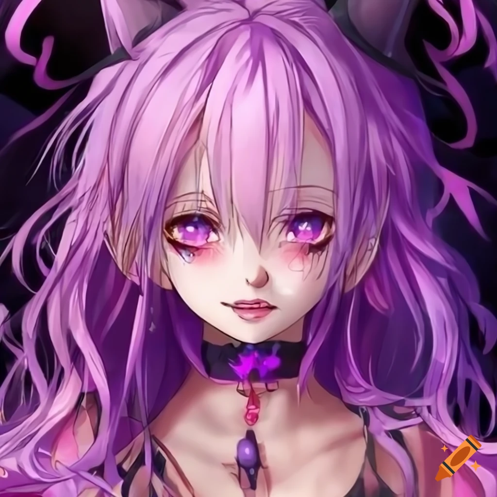 Anime witch girl with sharp teeth and unique purple and pink features ...