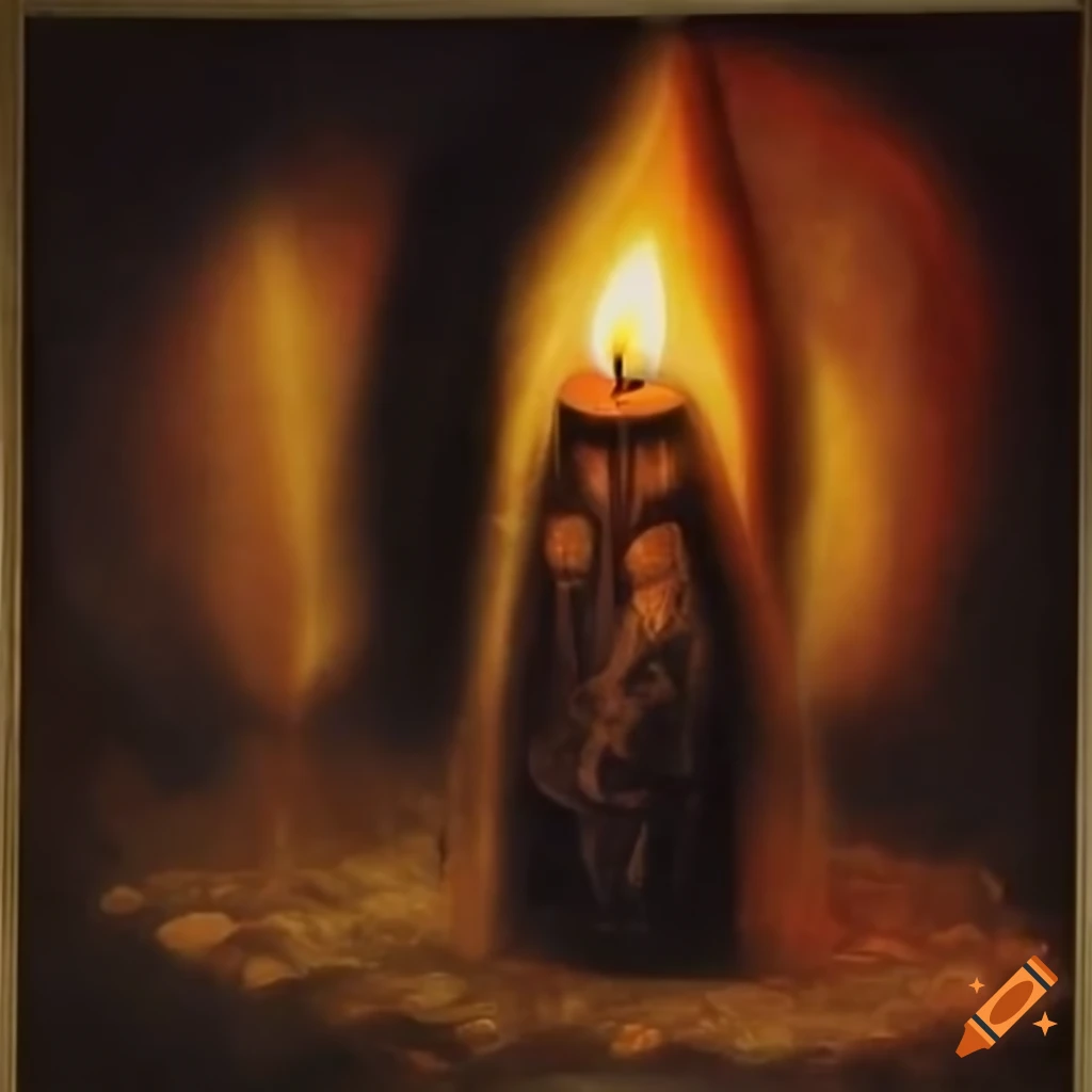 Surreal painting of a candle light funeral and timeless death in a ...