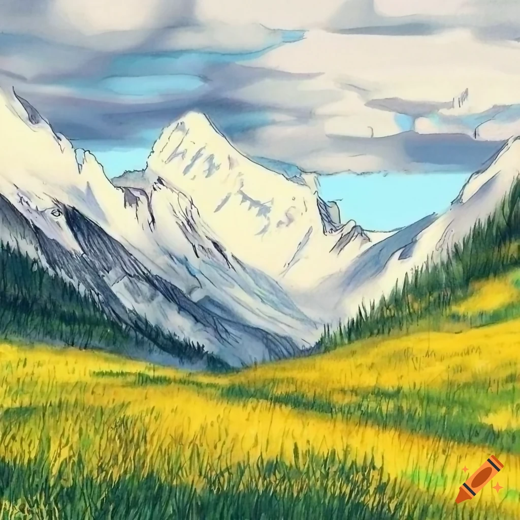 Alpine meadow in early spring with steep mountains in the background on ...