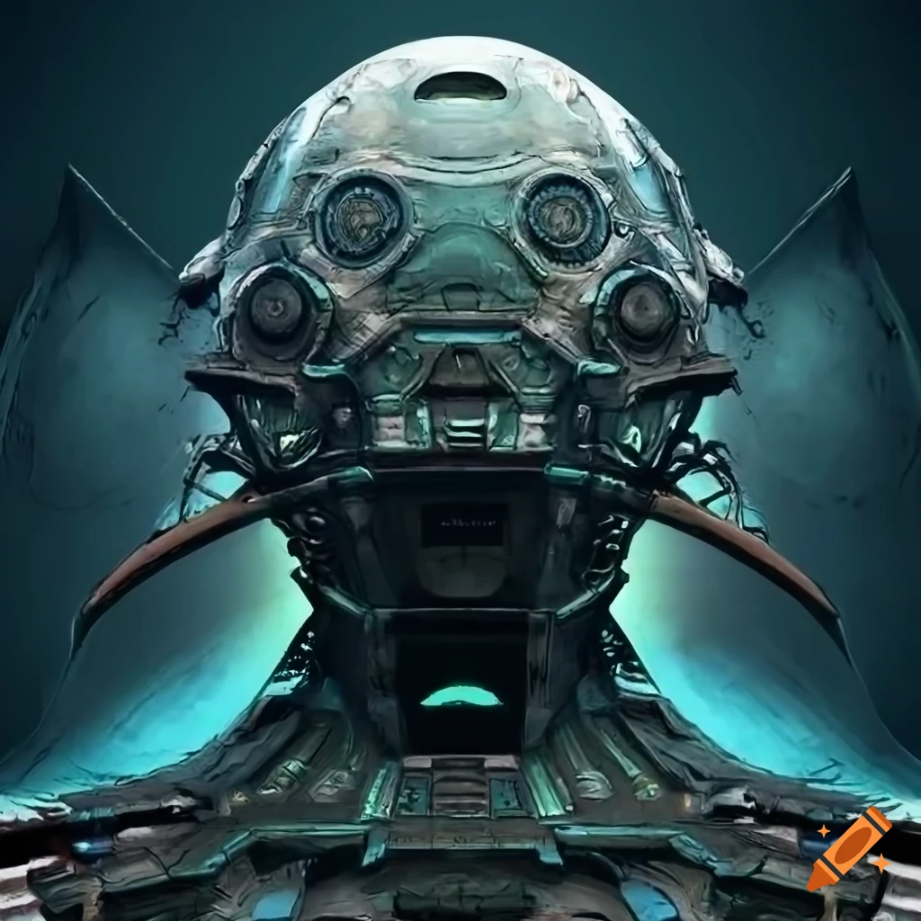 Surrealist aliens inside asymmetrical organic spaceship on Craiyon