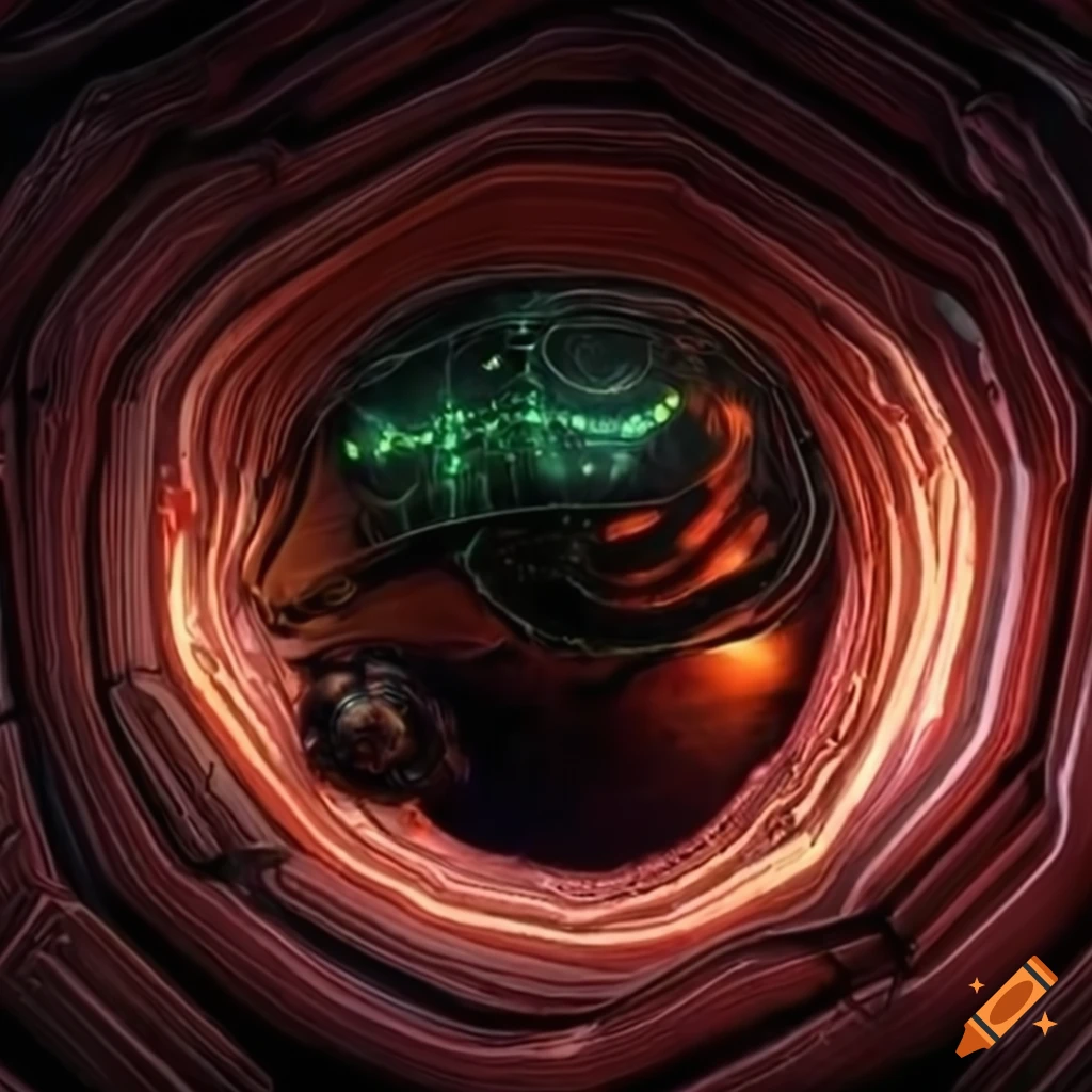 Surrealist aliens inside an organic spaceship with strange machines and light boards on Craiyon