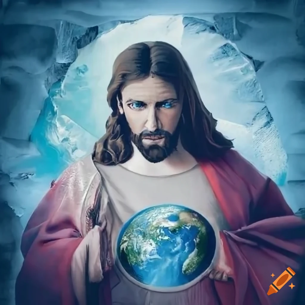 Jesus holding Earth with an Ice Wall on Craiyon