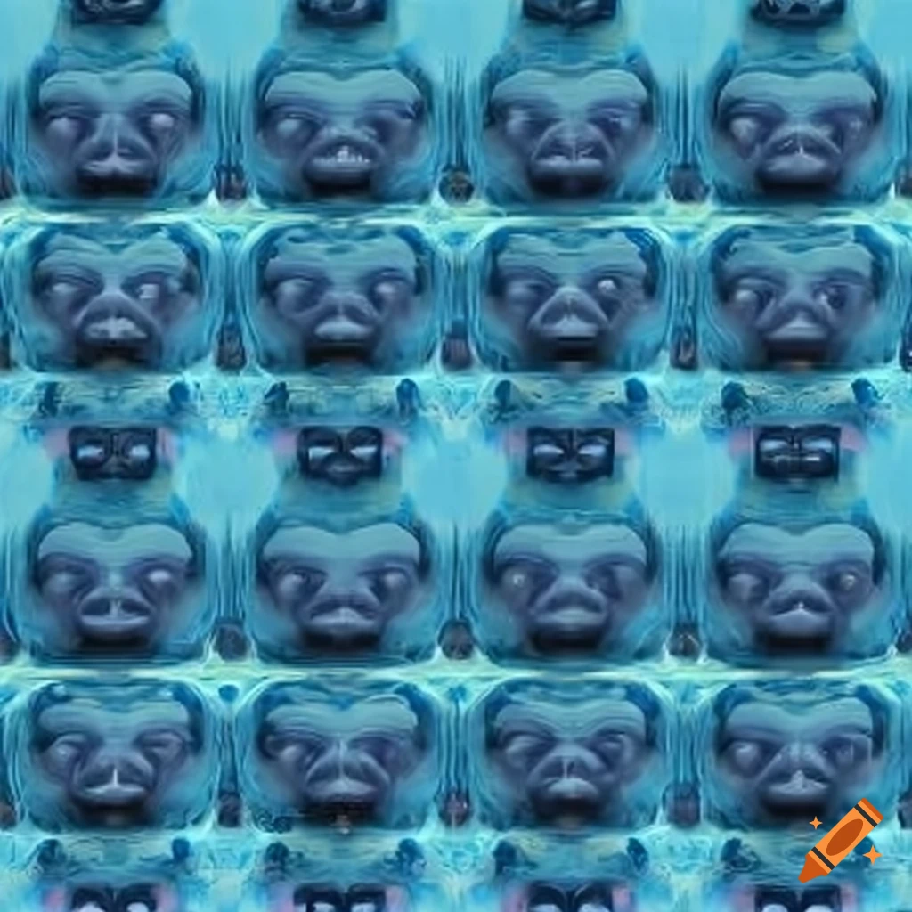 Repeating light blue computer texture with faces seamless pattern on ...